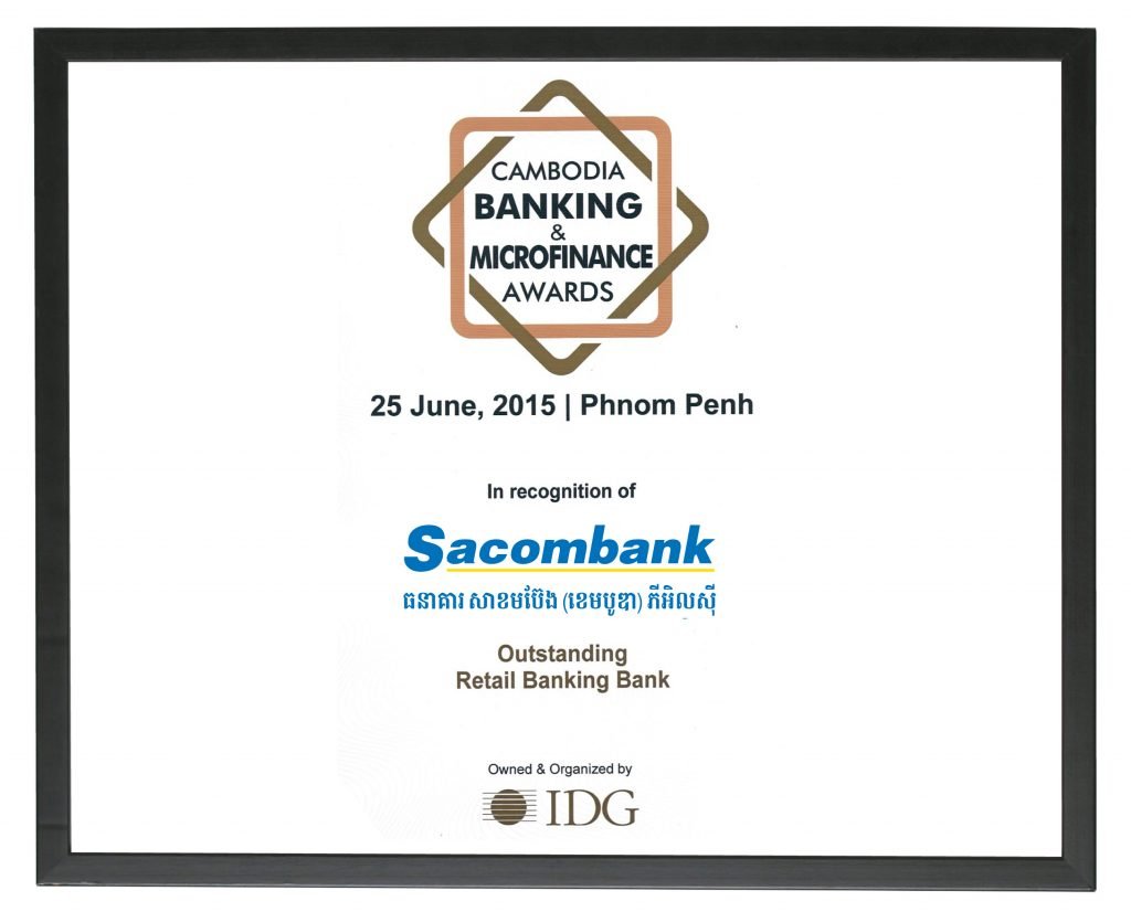 Certificate of Appreciation from IDG Cambodia for Outstanding Retail ...